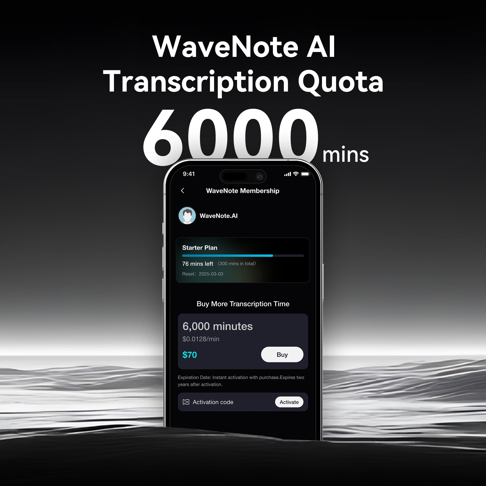 6000 Minutes Transcription Quota – WAVENOTE.AI